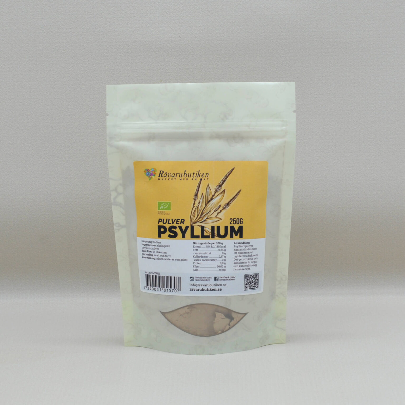Psyllium Pulver RAW EKO 250g | Ekologiskt Psylliumpulver